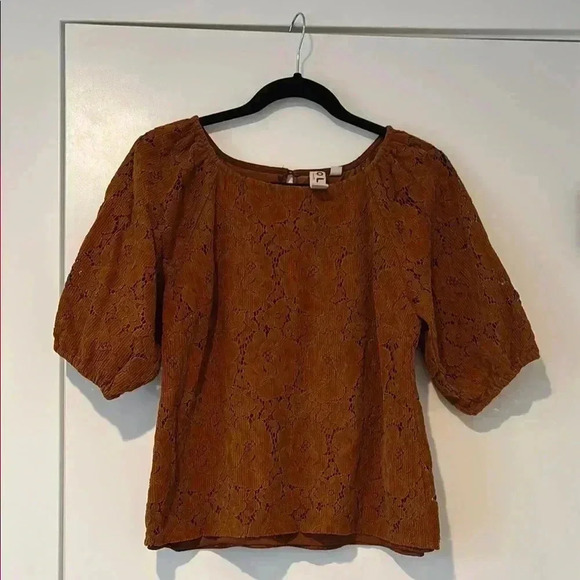 dolan | Tops | Dolan Rust Lace Corduroy Puff Sleeve Blouse | Poshmark